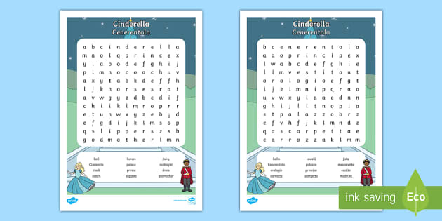 Cinderella Word Search English/Italian - Cinderella Wordsearch
