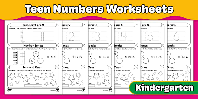 Kindergarten Place Values: Teen Numbers Worksheets