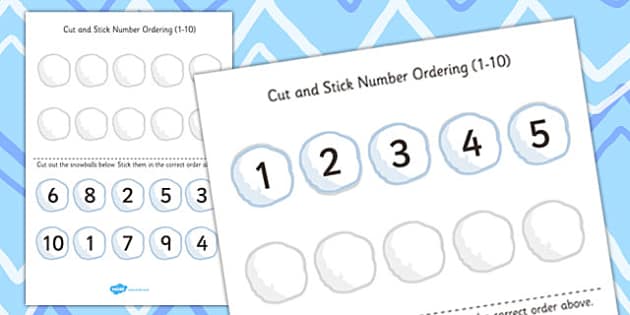 Cut and Stick Number Ordering Snowball Activity 1-10 - snowball