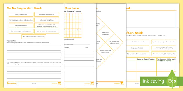 The Teachings of Guru Nanak Dev Ji Worksheet / Worksheets