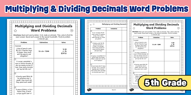 Multiplying and Dividing Decimals Word Problems Worksheet