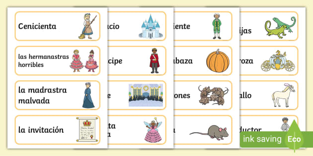 Cinderella Word Cards in Spanish | Twinkl Languages - Twinkl