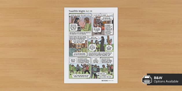 Twelfth Night Graphic Plot Comic Strip - Act III - Twinkl