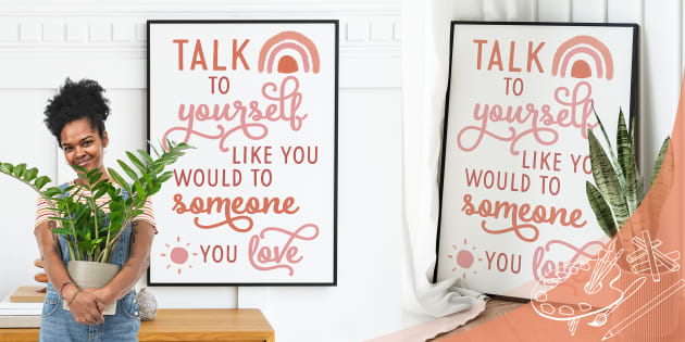 Talk to Yourself Boho Rainbow Self-Care Inspirational Poster