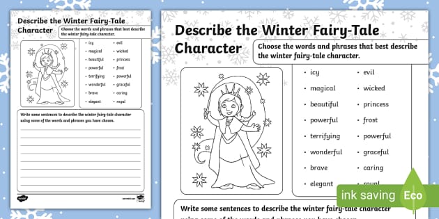 Describe the Winter Fairy-Tale Character Worksheet - Twinkl