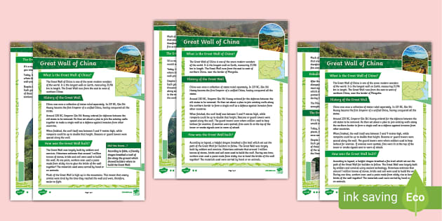LKS2 The Great Wall of China Differentiated Reading Comprehension Activity