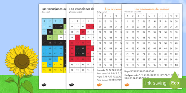 Ficha de actividad: Colorear con números - Verano - Twinkl