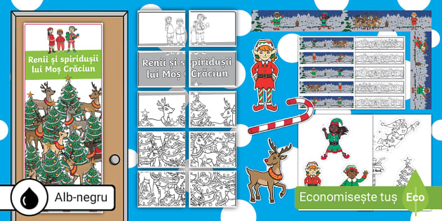 Renii și spiridușii lui Moș Crăciun – Decor pentru ușă