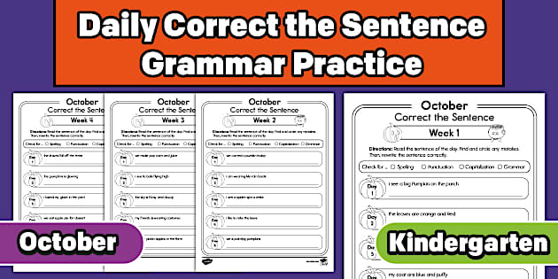October Daily Correct the Sentence Grammar Practice