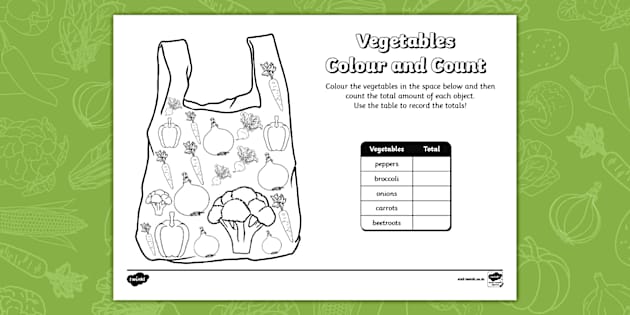 Vegetables Colour and Count Worksheet (profesor hizo)