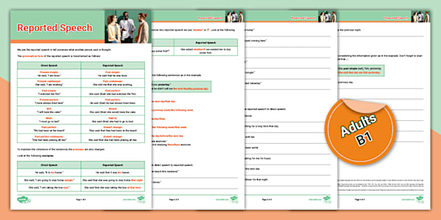 ESL Reported Speech Activity Sheet [Adults, B1] - Twinkl