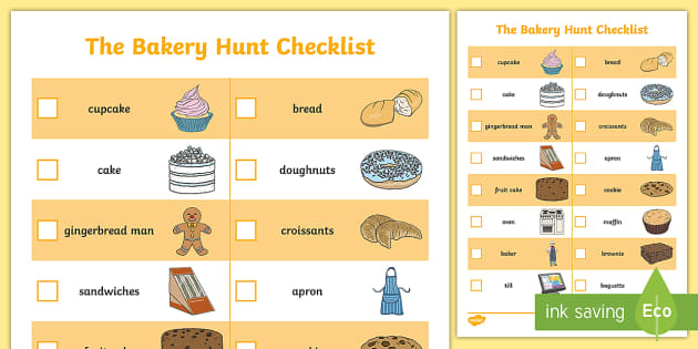 The Bakery Aistear Hunt Checklist (Teacher-Made) - Twinkl