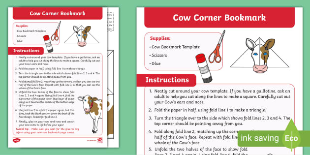 FREE! - Cow Bookmark Craft Page Corner (teacher made)