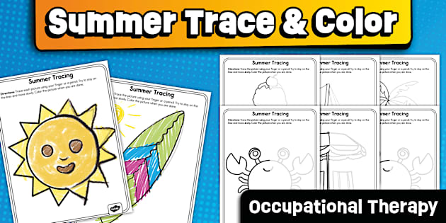 Summer Tracing Worksheets for Fine Motor Skills and Occupational Therapy