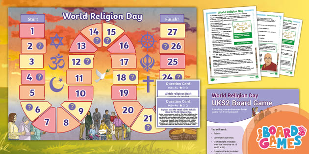 UKS2 World Religion Day Reading Comprehension Board Game Pack