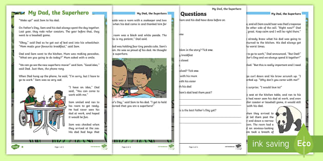 My Dad the Superhero Differentiated Reading Comprehension Activity