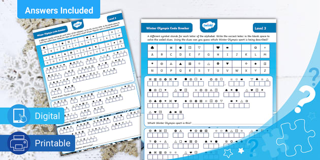 Winter Olympic Secret Code Breaker - L3 - Twinkl - Puzzles