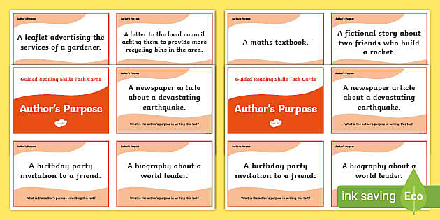 Author's Purpose Guided Reading Skills Task Cards - Twinkl