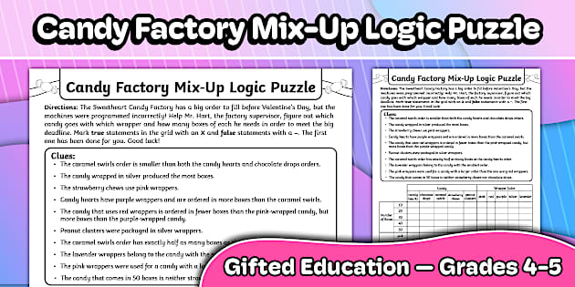 Candy Factory Mix-Up Logic Puzzle for Gifted Education | 4th-5th Grade