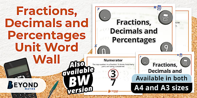 Fractions, Decimals and Percentages Unit Word Wall