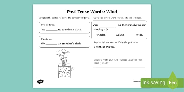 Past Tense Words - Wind Worksheet