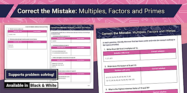Correct the Mistake: Multiples, Factors and Primes