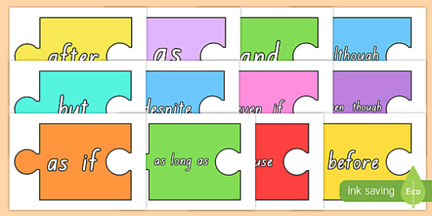 Conjunctions on Jigsaw Pieces Display Cut-Outs - Twinkl