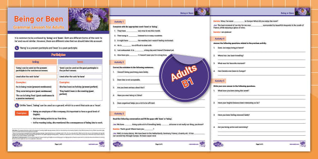 ESL Being or Been Worksheet [Adults, B1] (teacher made)