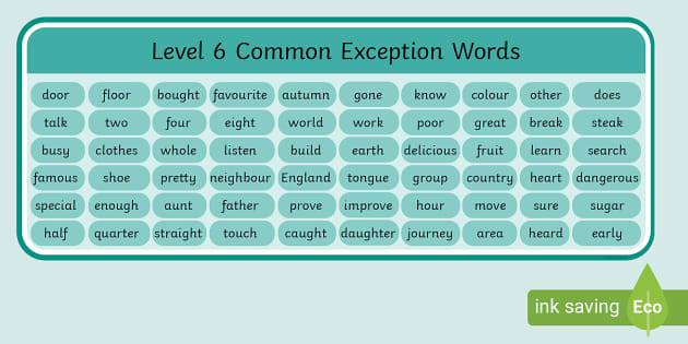 Level 6 Common Exception Word Table Strips - Primary Resources Level 6 Common Exception Word Table Strips - Primary Resources