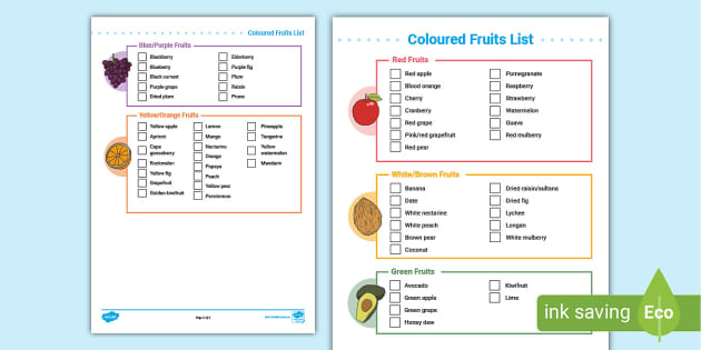 Coloured Fruits List (Teacher-Made) - Twinkl