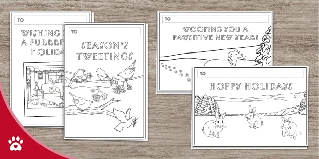 Pet Christmas Cards - Pets Holiday Colouring Cards - Twinkl