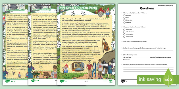 UKS2 Mrs Grace's Garden Party Differentiated Reading Comprehension Activity