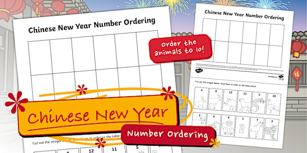 Chinese New Year Order Numbers to 10 Cut & Stick Worksheet
