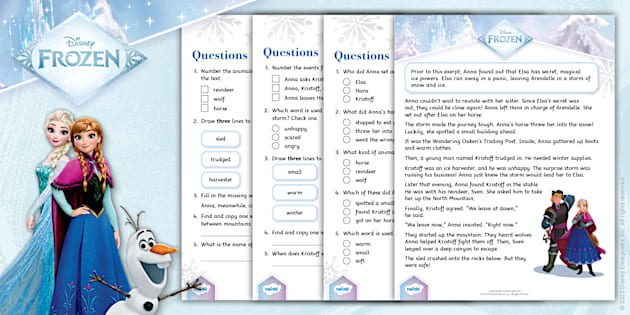 Frozen: Second Grade Reading Comprehension Worksheet