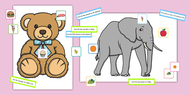 Elephant and Teddy Following Instructions Word Game 3ICW - games