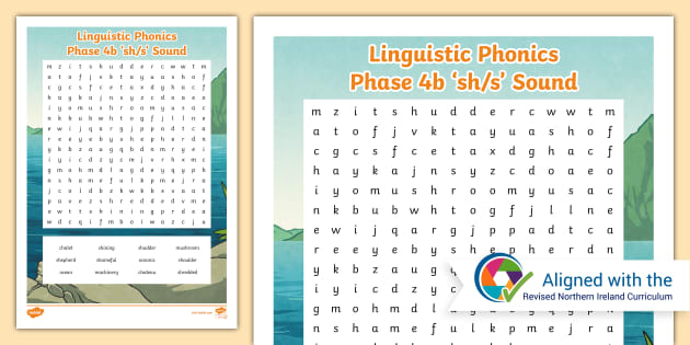 NI Linguistic Phonics Phase 4b 'sh/s' Sound Word Search