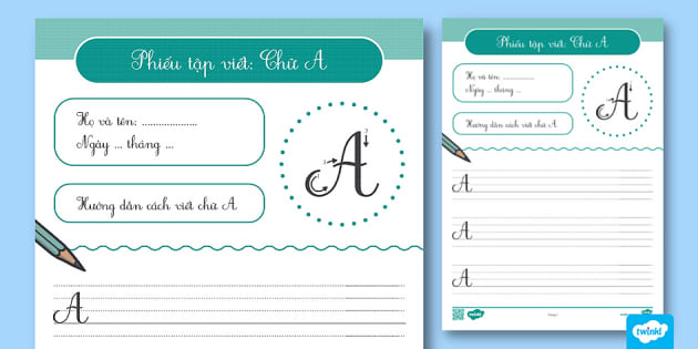 Phiếu tập viết chữ A (teacher made)