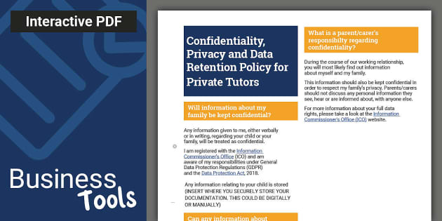 Confidentiality, Privacy & Data Retention Policy Tutors