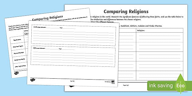 KS2 World Religion Day Compare Religions Worksheet - Twinkl