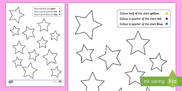 Fractions Colouring Sheets Stars (teacher made) - Twinkl
