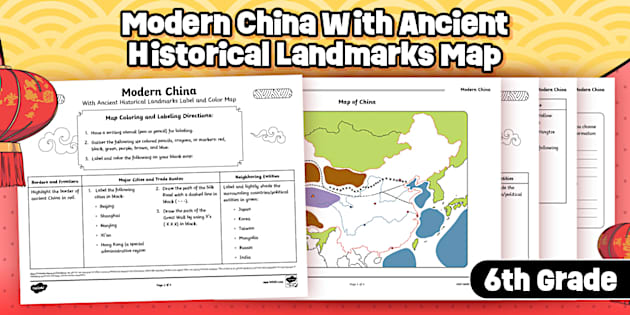 Sixth Grade Ancient China Label and Color Map Activity