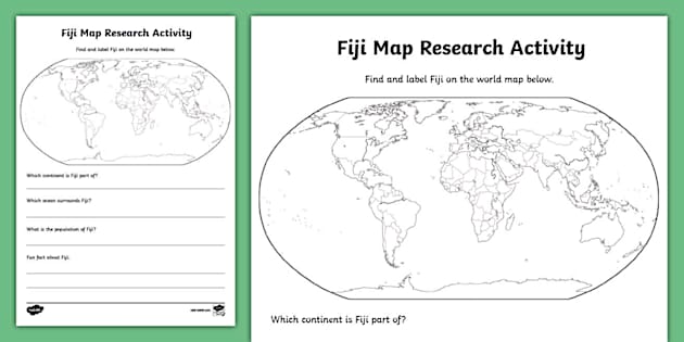 Fiji on World Map Worksheet (teacher made) - Twinkl