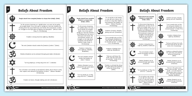 Beliefs About Freedom Differentiated Worksheet / Worksheets