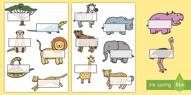 Editable Self-Registration Labels (Safari Animals)