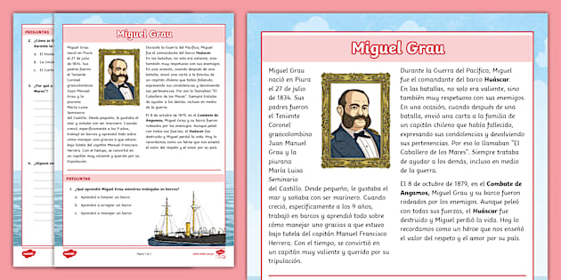 Comprensión Lectora: Historia de Miguel Grau | Twinkl