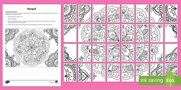 Rangoli Collaborative Colouring Activity Pack (teacher made)