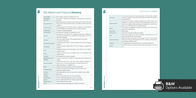 Motion and Pressure Glossary | KS3 Physics | Beyond Science