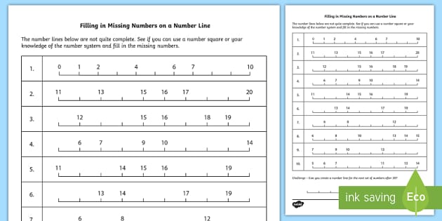  Filling In Missing Numbers On A Number Line To 20 Worksheet Worksheet