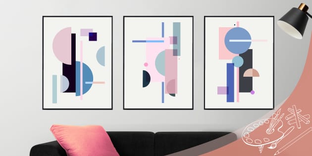 Abstract Geometric Pink and Blue Shapes Poster Pack - Twinkl