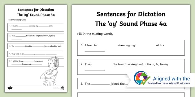 Linguistic Phonics Phase 4a 'oy' Sound Dictation Sentences Worksheet